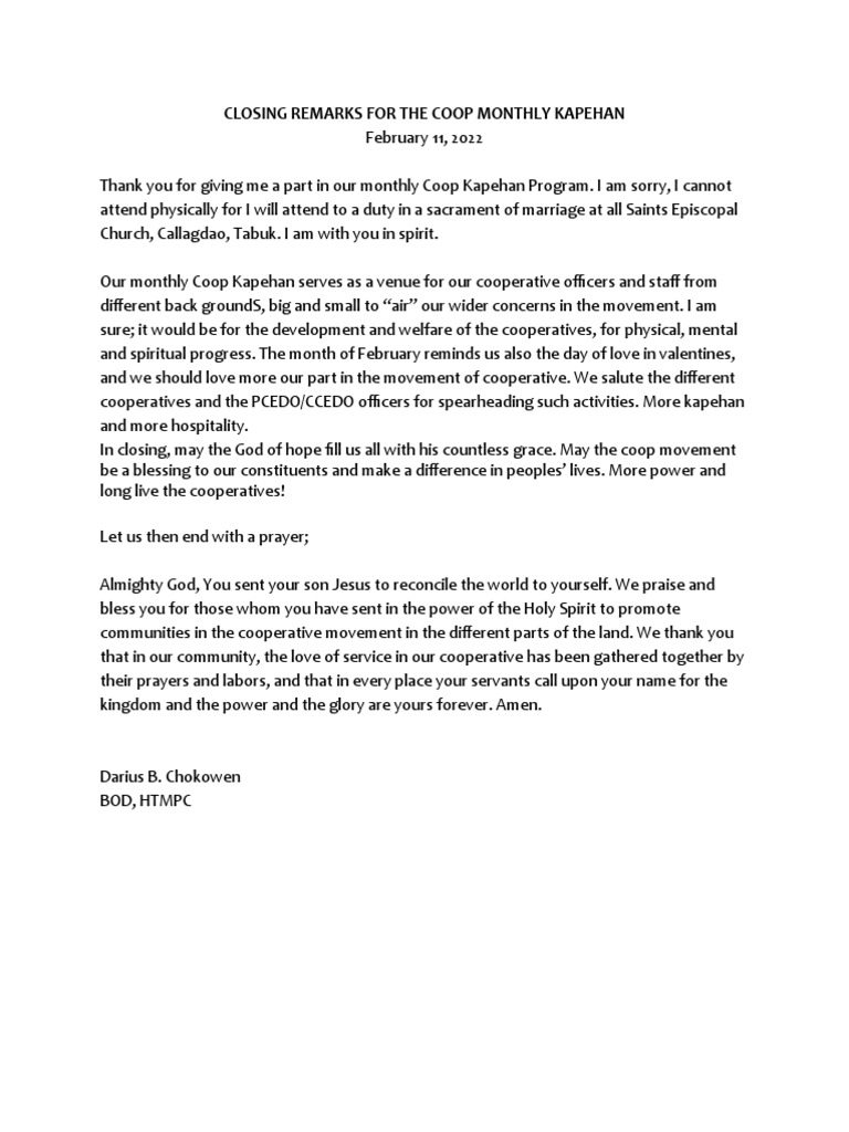 Closing Remarks Sample | PDF