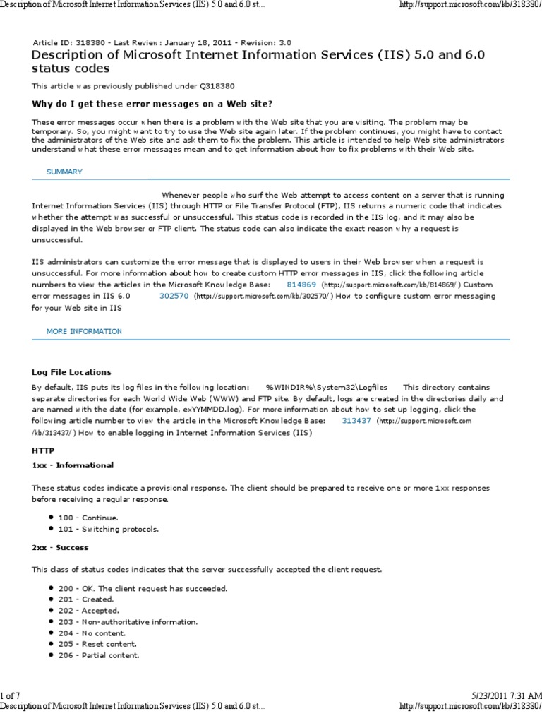 Description of Microsoft Internet Information Services (IIS) 5.0 and 6. ...