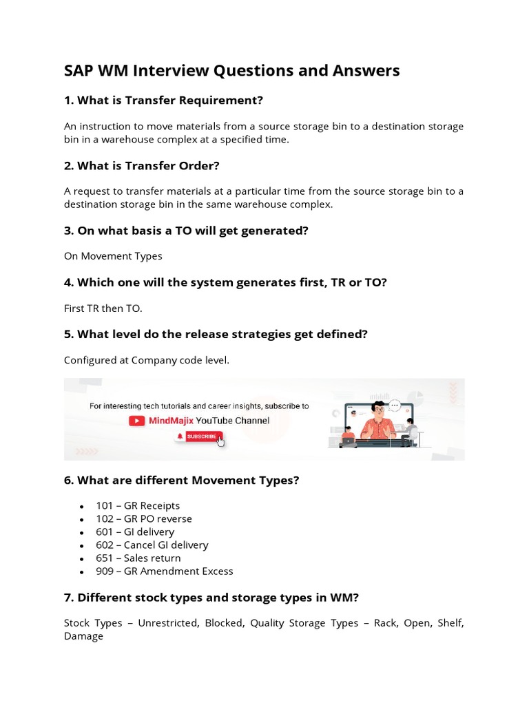 SAP WM Interview Questions and Answers | PDF | Warehouse | Sales
