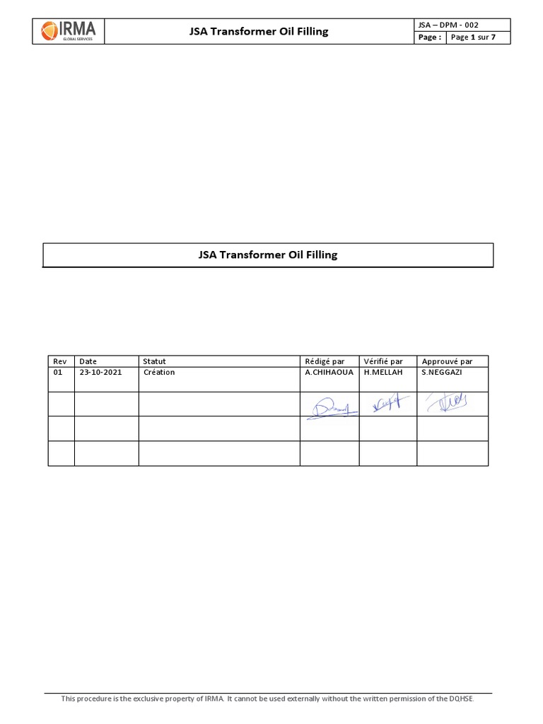 JSA for Transformer Oil Filling | PDF | Personal Protective Equipment ...