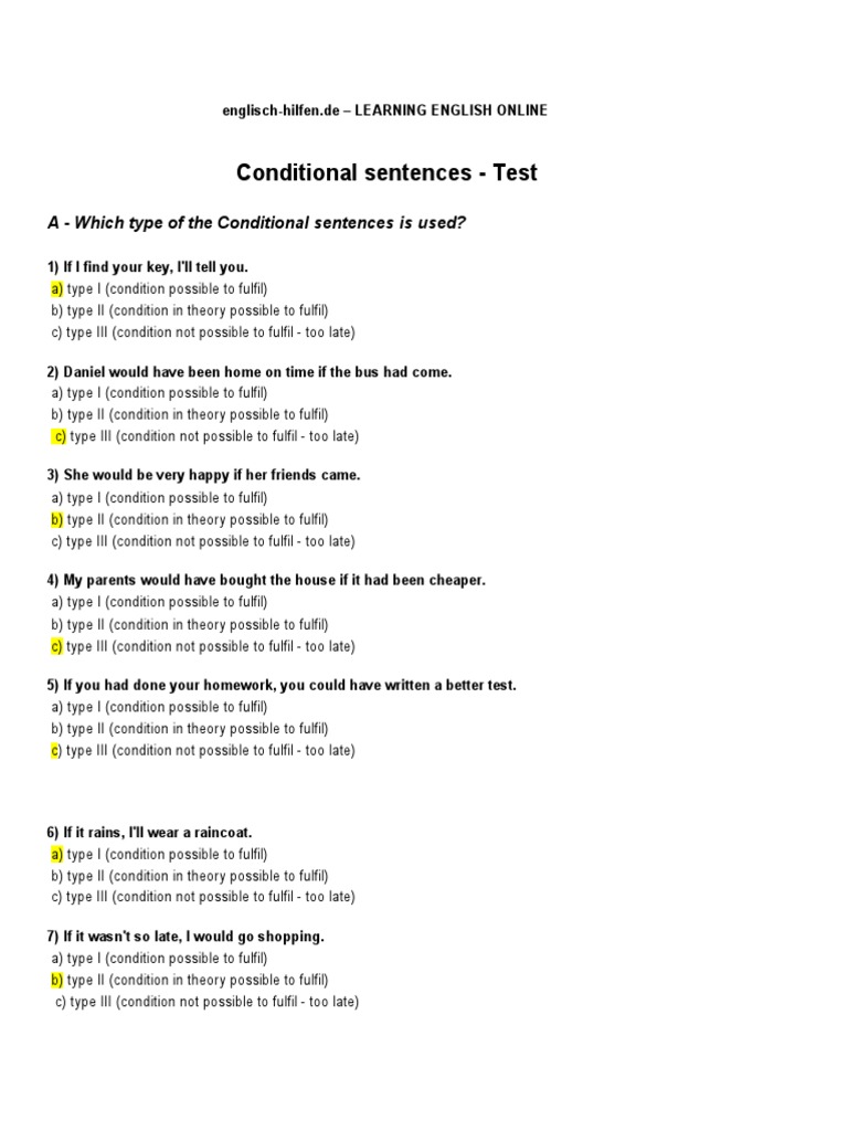 Conditional Sentences - Test | PDF