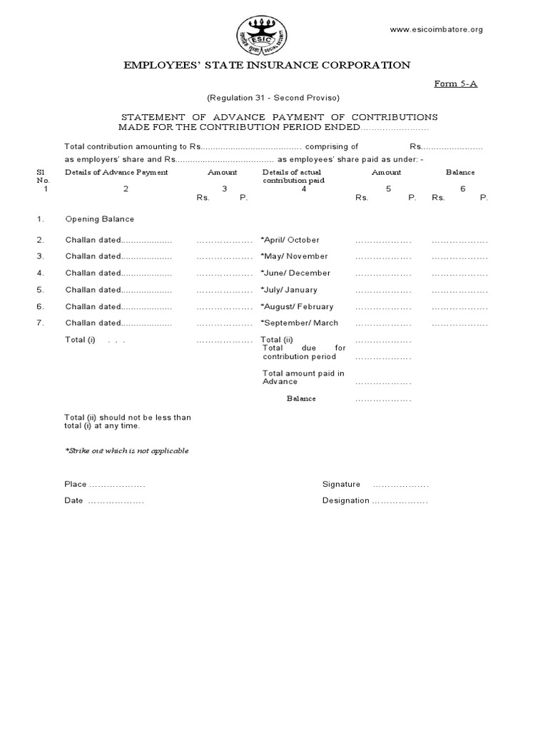 Employees' State Insurance Corporation: Form 5-A | PDF | Employment ...