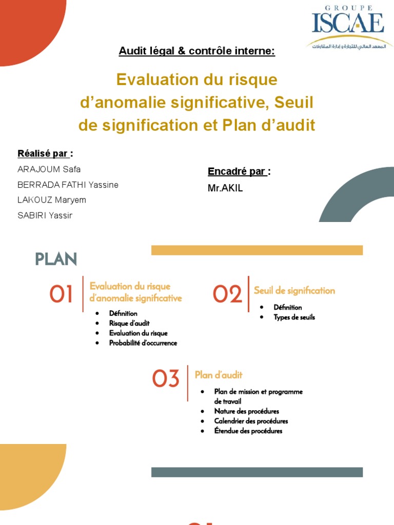 Evaluation Du Risque D'anomalie Significative - Seuil de Signification - Plan D'audit | PDF ...