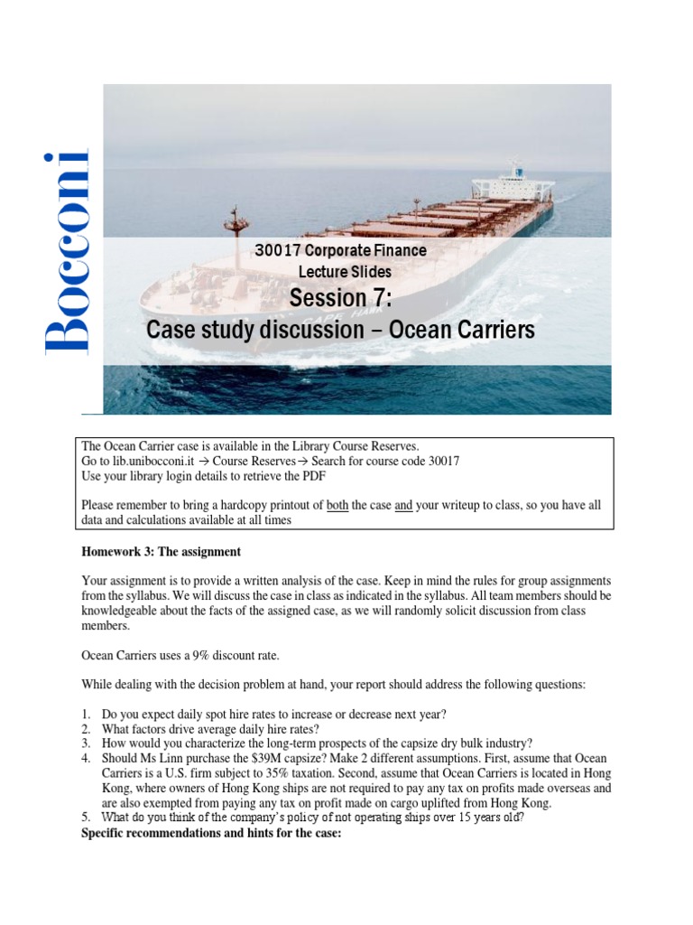Session 7 - Instructions - Case Study Ocean Carriers | PDF | Taxes | Turnitin