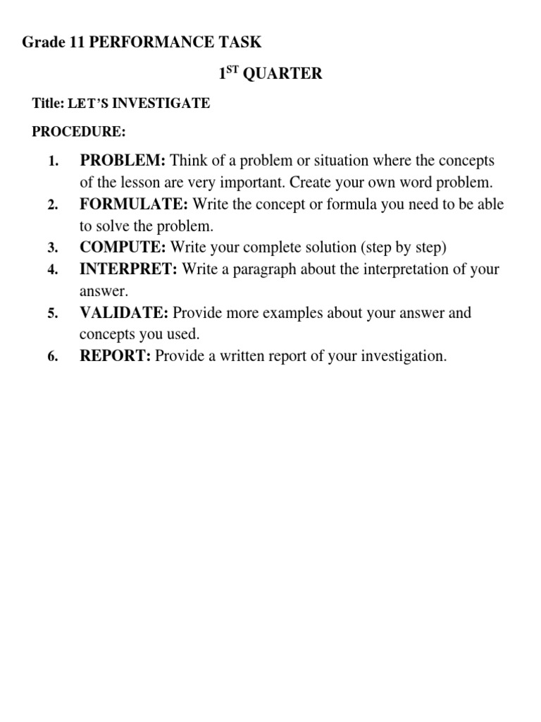 Performance Task | PDF | Concept | Mathematics