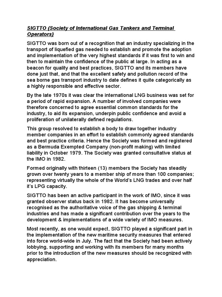 SIGTTO (Society of International Gas Tankers and Terminal Operators ...