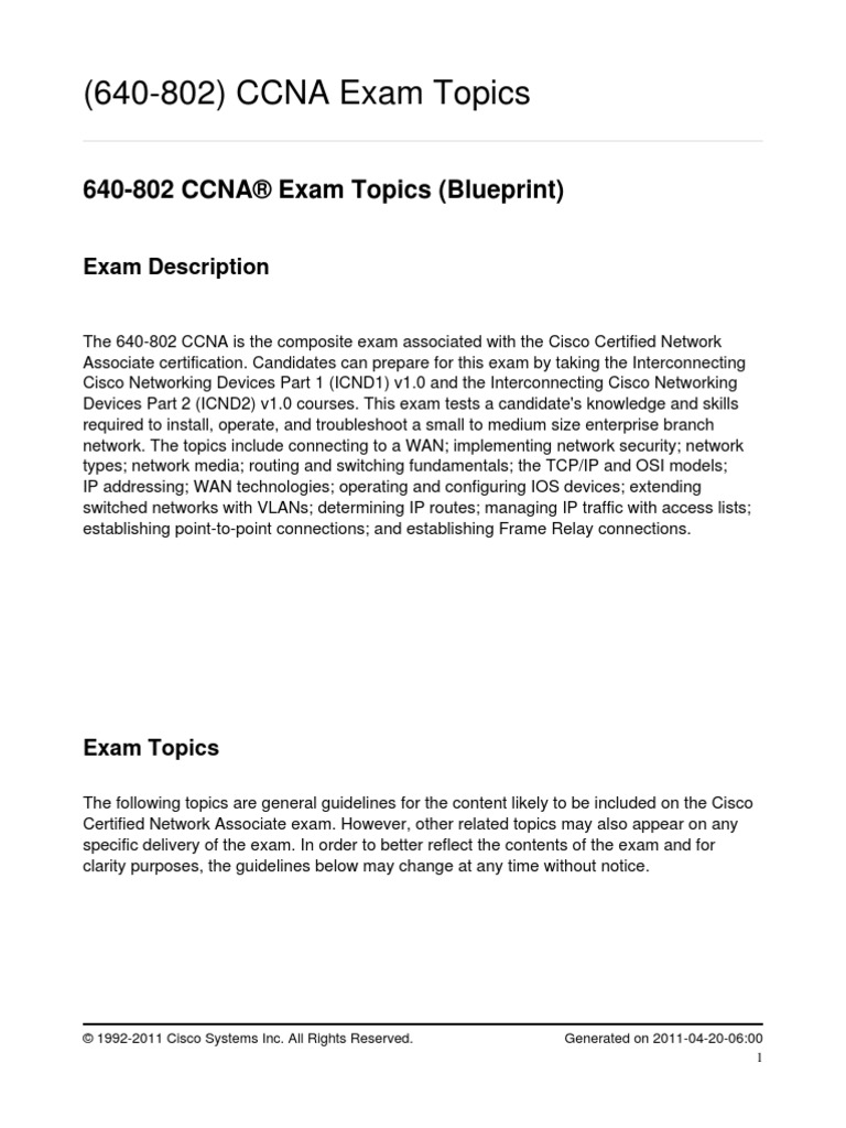 640-802 CCNA® Exam Topics (Blueprint) | Download Free PDF | Cisco ...