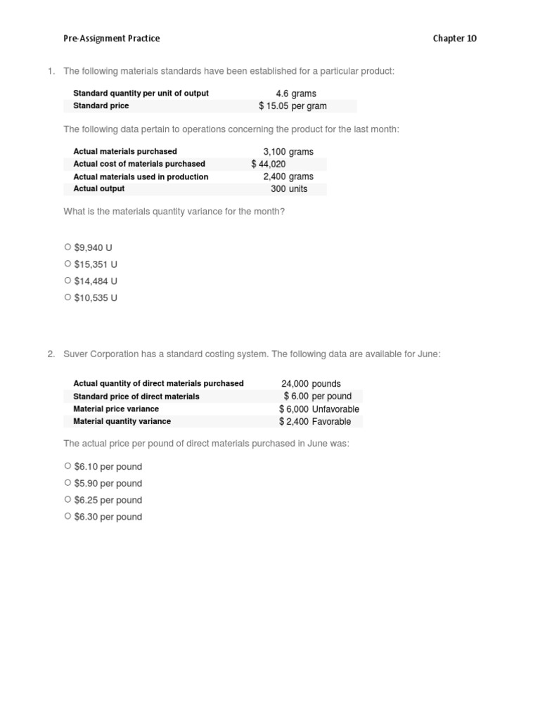 Pre Assignment Practice | PDF | Cost | Business Economics