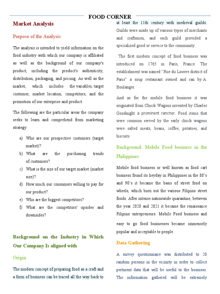 Market Analysis-The Food Corner | PDF | Foods | Social Science