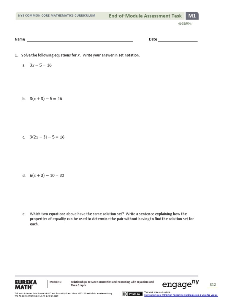 Algebra I m1 End of Module Assessment | PDF | Equations | Mathematics