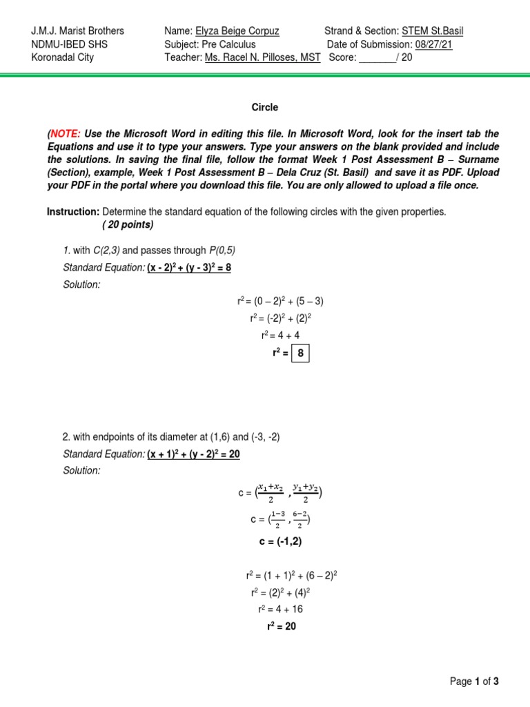 Pre-Calculus Circle Equations | PDF | Mathematical Objects