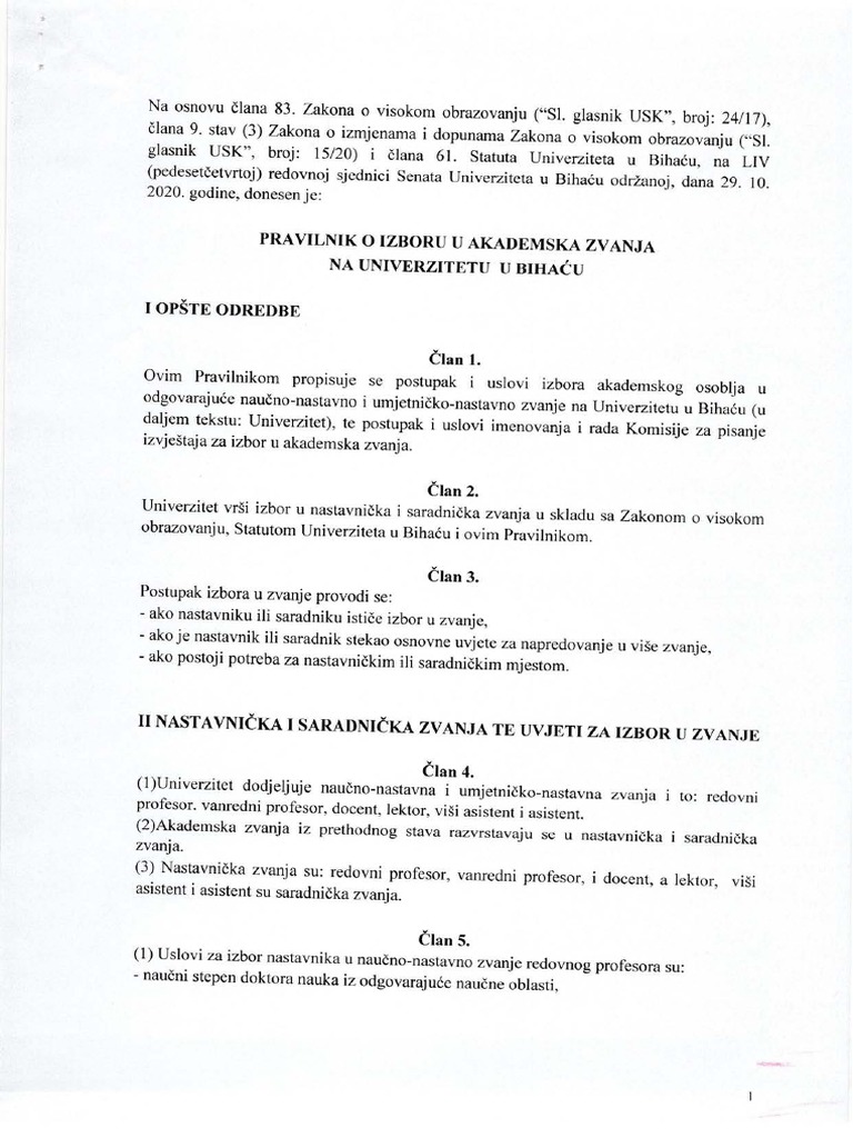 5fa000d017e4f9.01600614 - Pravilnik o Izboru U Akademska Zvanja Na Univerzitetu U Bihaću - 29.10 ...