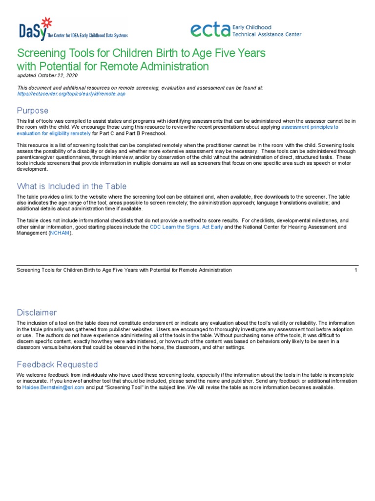 Remote Screening Tools for Young Children | PDF | Autism ...