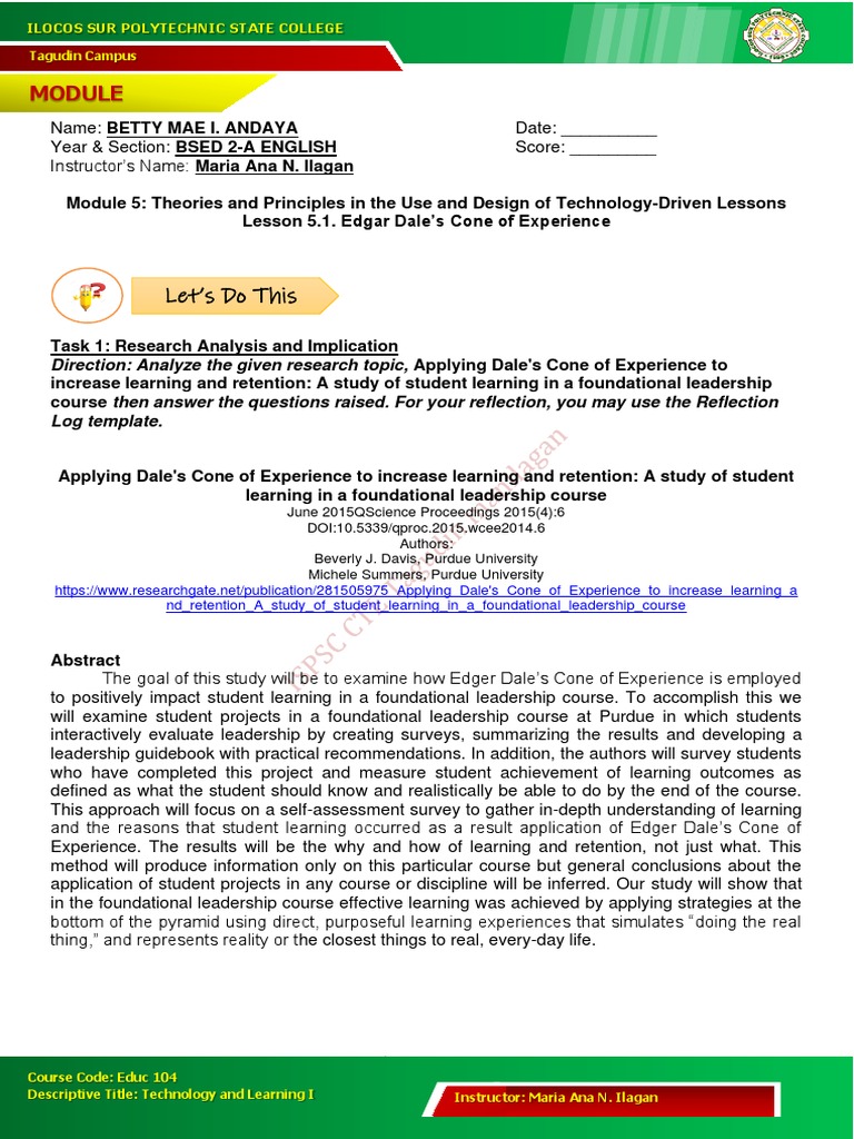 1st Sem 2021-2022 - Module 5 - Lesson 1 - Task 1 | PDF | Learning ...