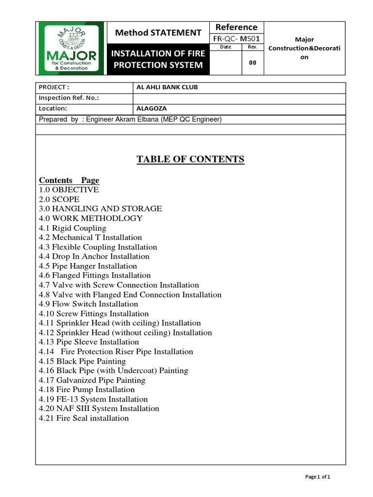 3.1method Statment For Installation of Fire Protection System Final ...