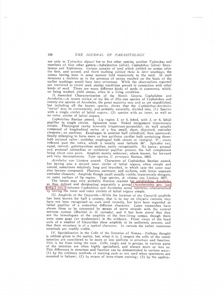 Acrobeloides - Gen N (Cobb 1924) | PDF