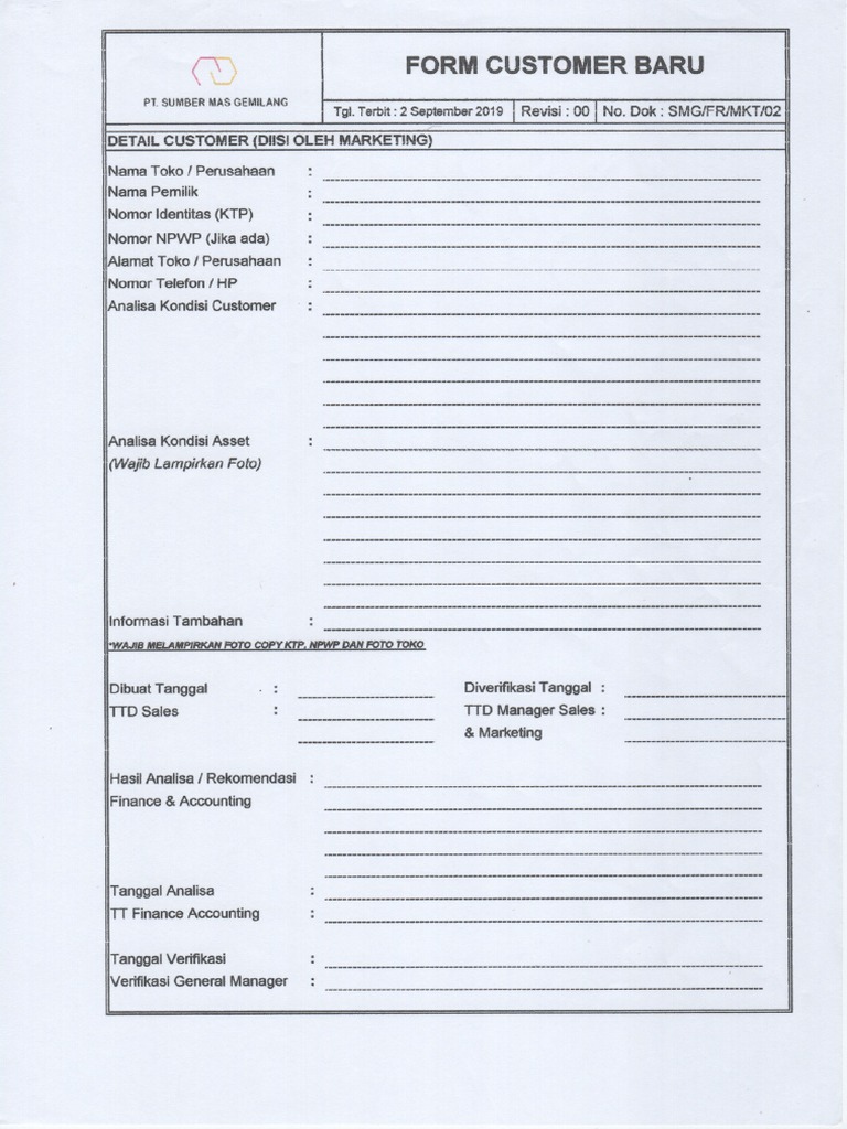 Form Customer Baru Pdf