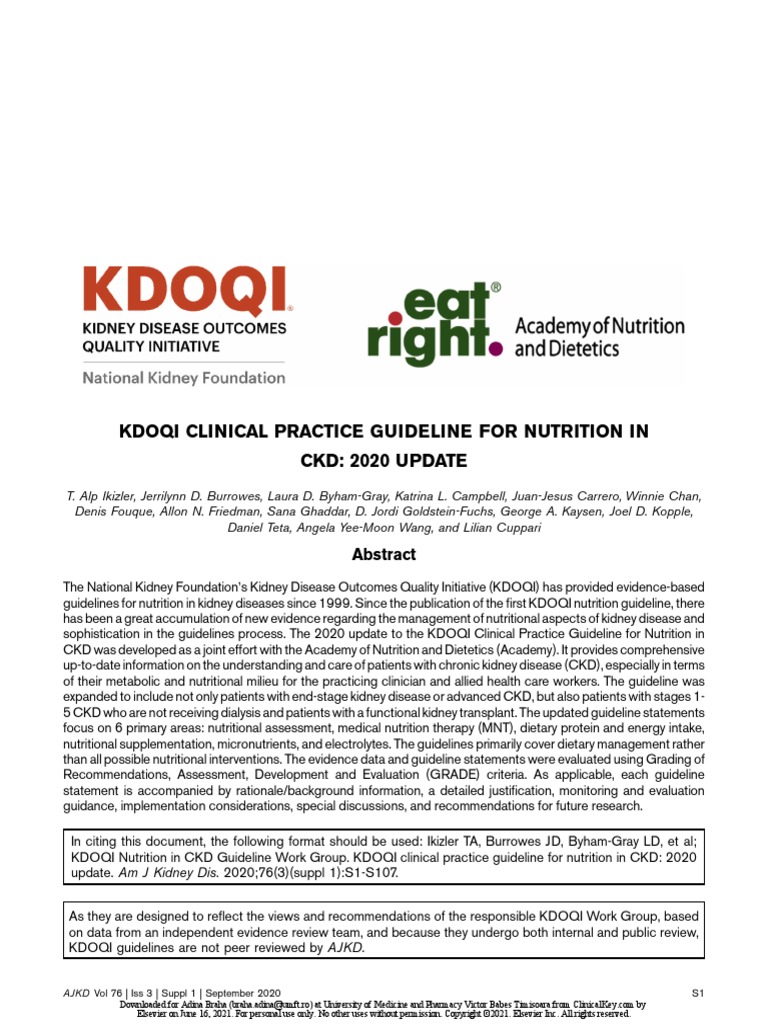 Kdoqi Clinical Practice Guideline For Nutrition In Ckd: 2024 Update ...