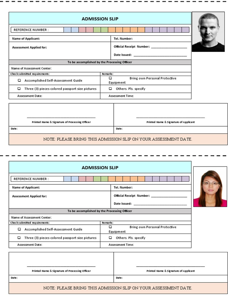 Admission Slip: Name of Assessment Center | PDF | Government And ...