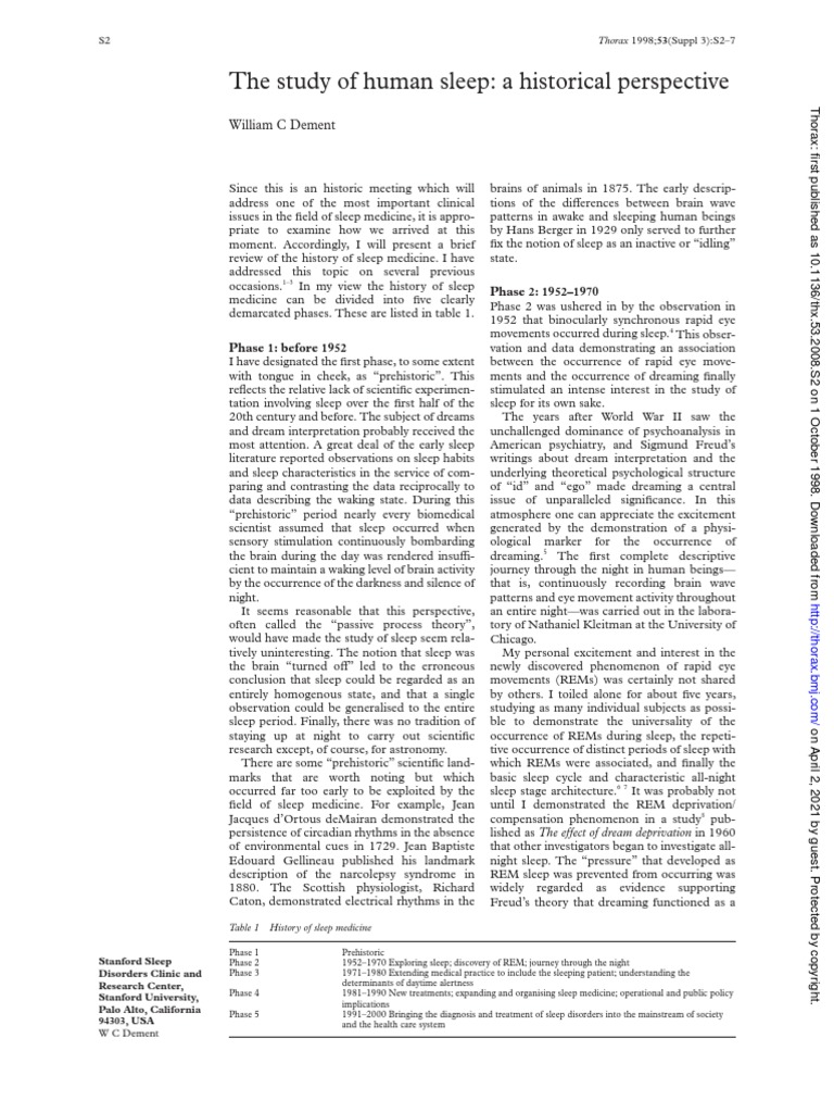 The Study of Human Sleep: A Historical Perspective: William C Dement ...