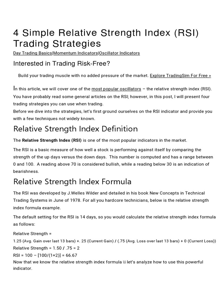 4 Simple Relative Strength Index Trading Strategies Word | PDF ...