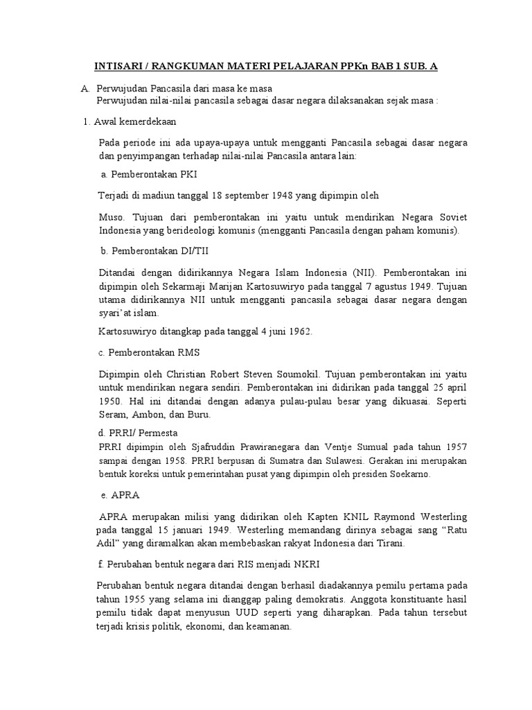 INTISARI-RANGKUMAN MATERI PELAJARAN PPKN BAB 1 Nama:M.Fathurachman.A Kelas:9g | PDF | Politik ...