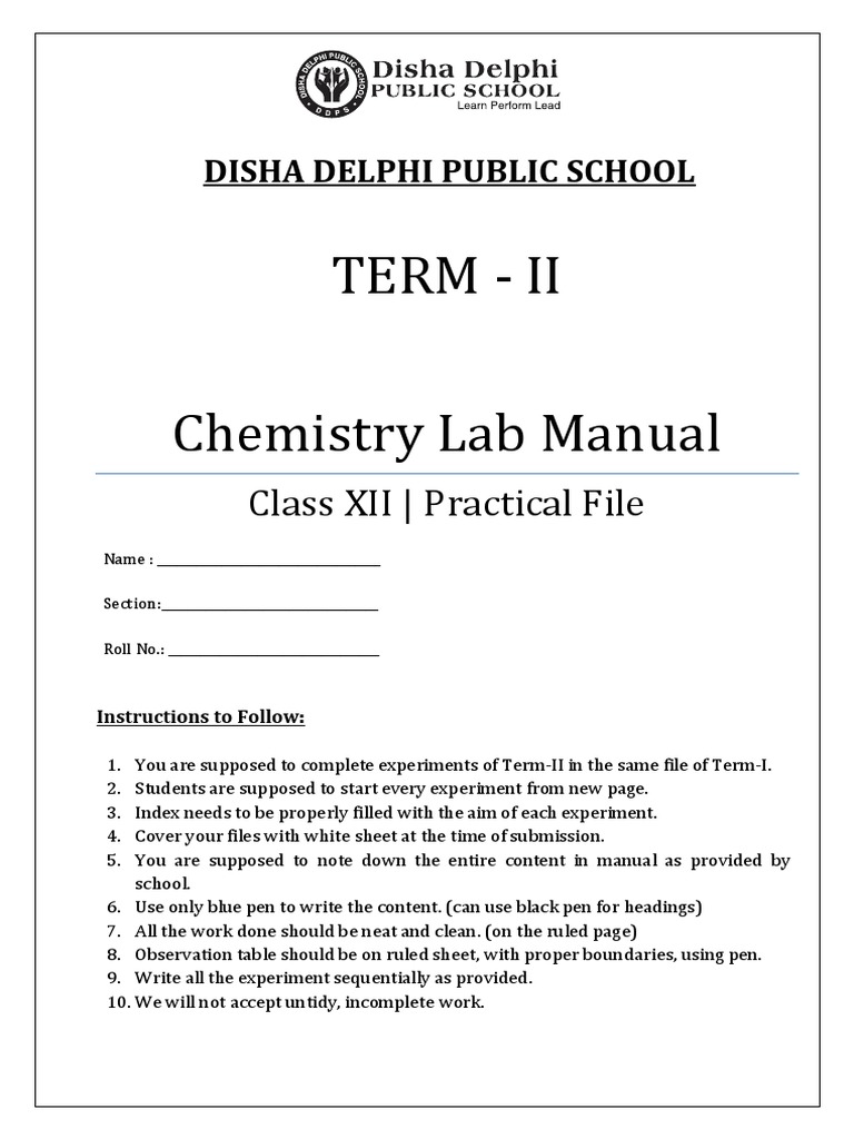 Chemistry Lab Manual Class-Xii Practical File Term-Ii (2021-22) | PDF ...