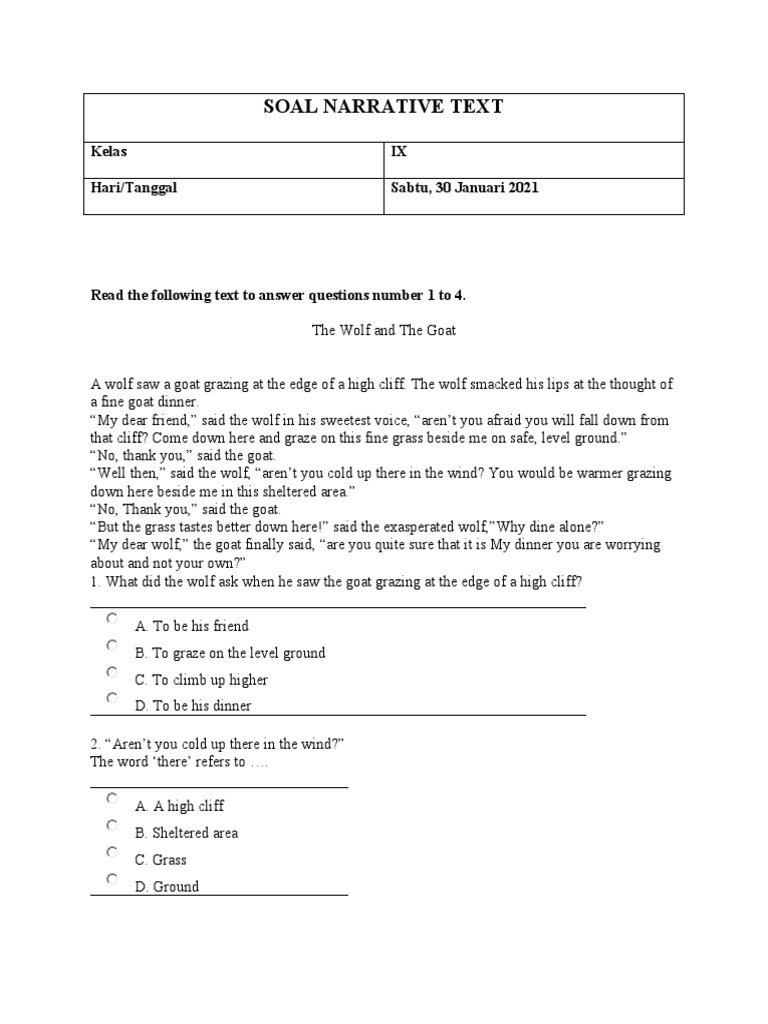 Latihan Soal Narrative Kelas Ix | PDF