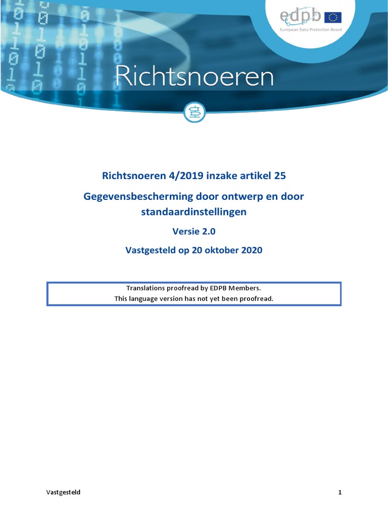 Edpb Guidelines 201904 Dataprotection by Design and by Default v2.0 NL ...