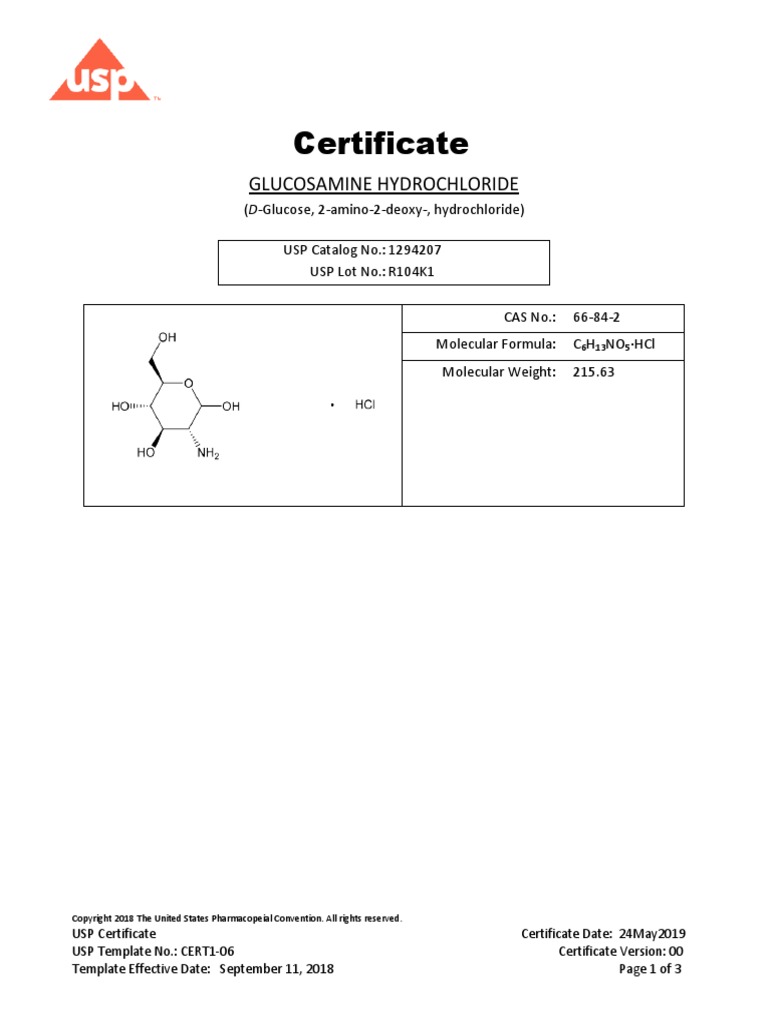 Certificate: Glucosamine Hydrochloride | PDF