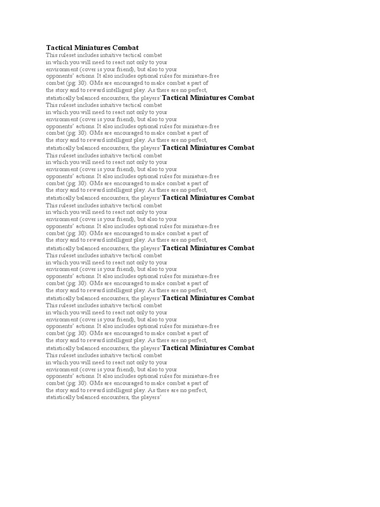 Tactical Miniatures Combat | PDF | Gaming | Tabletop Games