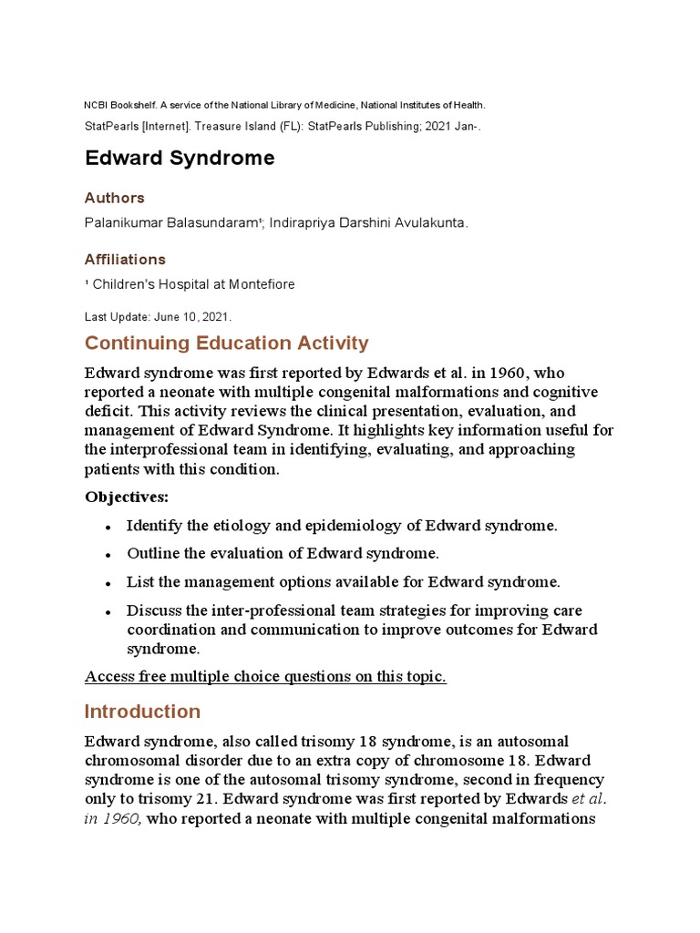 Edward Syndrome: Continuing Education Activity | PDF | Health Sciences ...