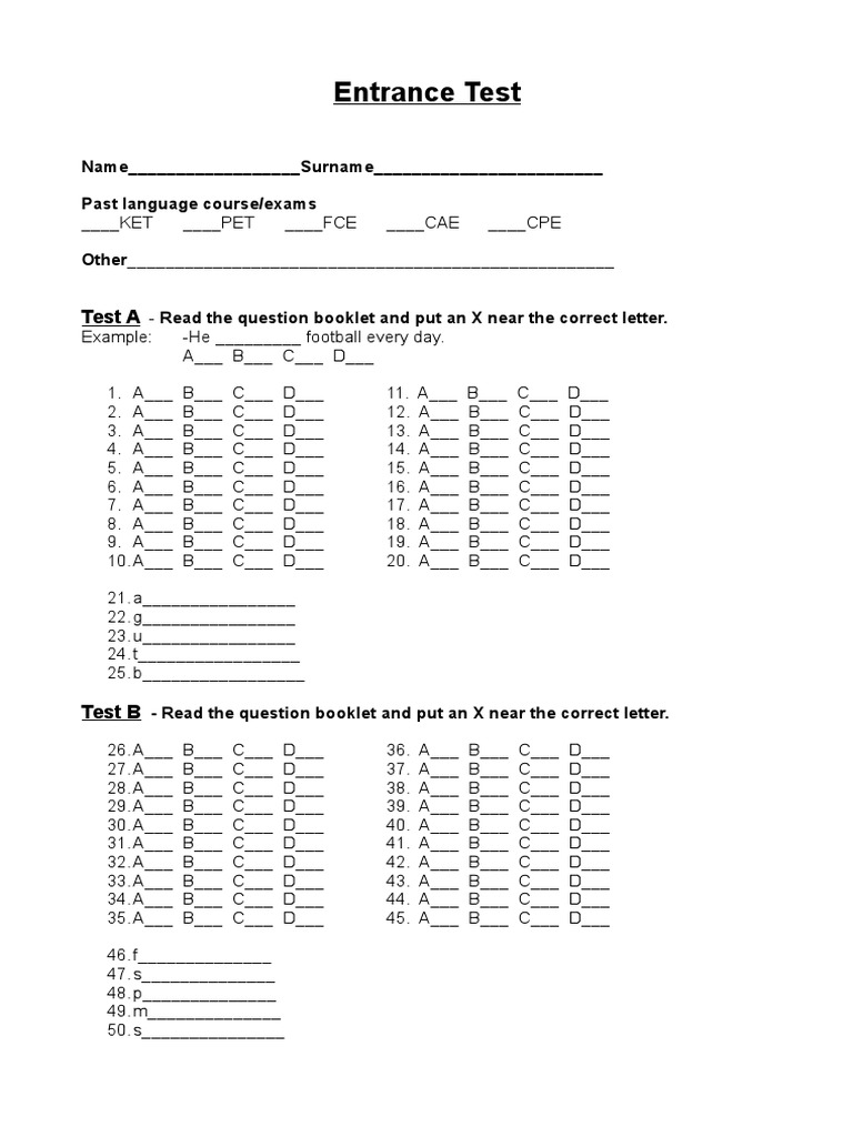 Entrance Test Answer Sheet | PDF | Tests | Educational Assessment And ...