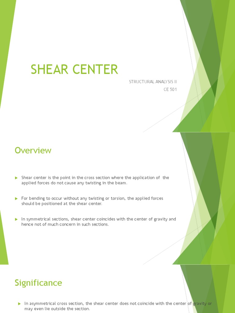 Shear Center Location in Asymmetrical Sections | PDF | Bending | Shear ...