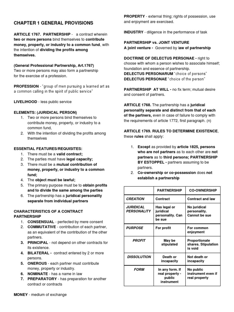 Chapter 1 General Provisions: Creation Juridical Personality | PDF | Partnership | Liquidation