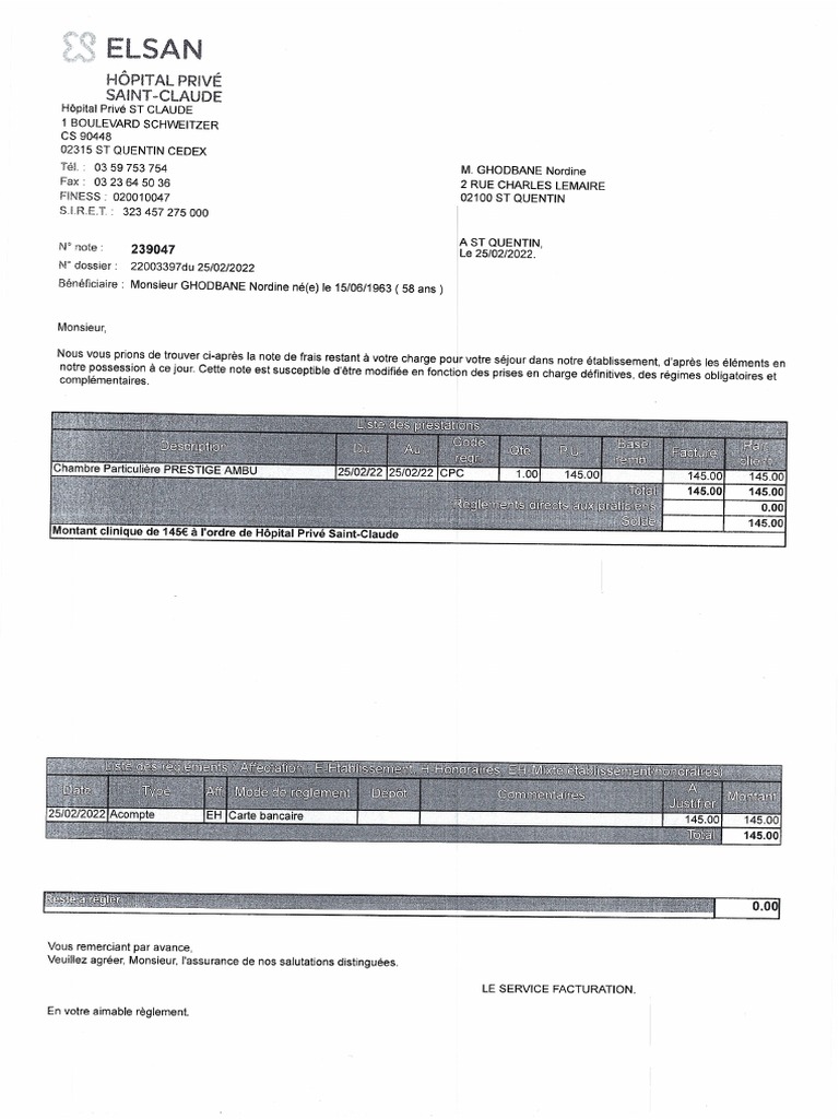 Facture Hopital | PDF