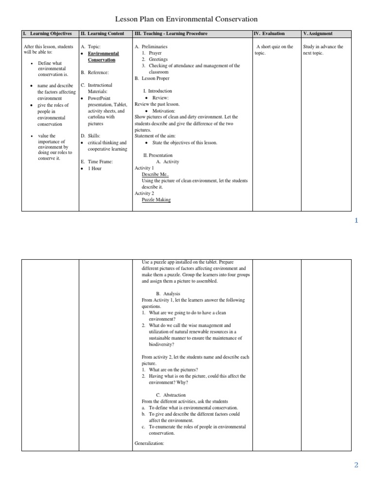 Lesson Plan On Environmental Conservation | PDF | Sustainability ...