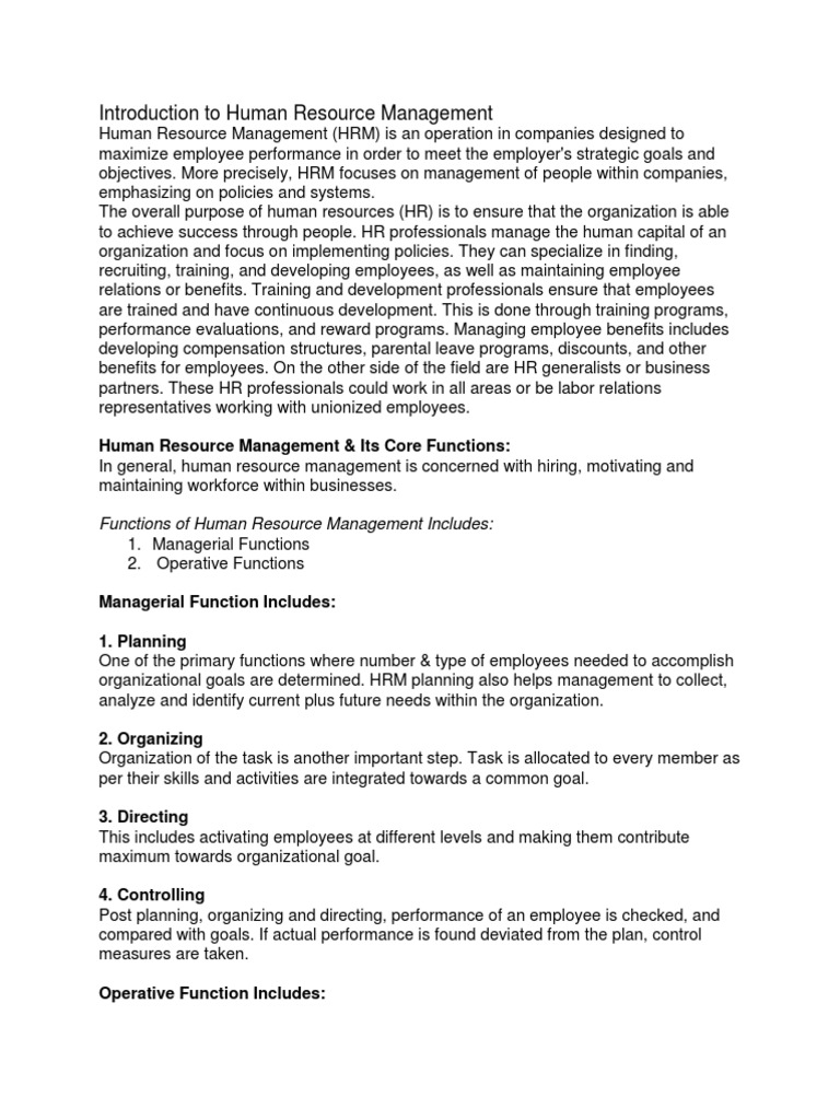 Human Resource Management Overview | PDF | Human Resource Management ...