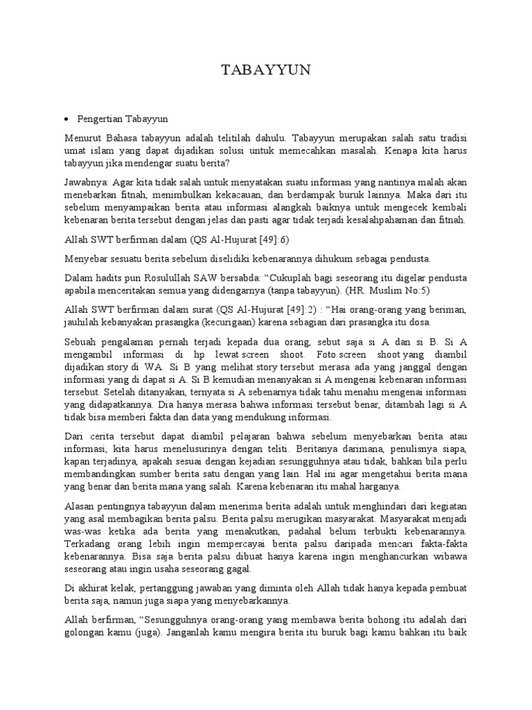 TABAYYUN | PDF | Agama & Spiritualitas
