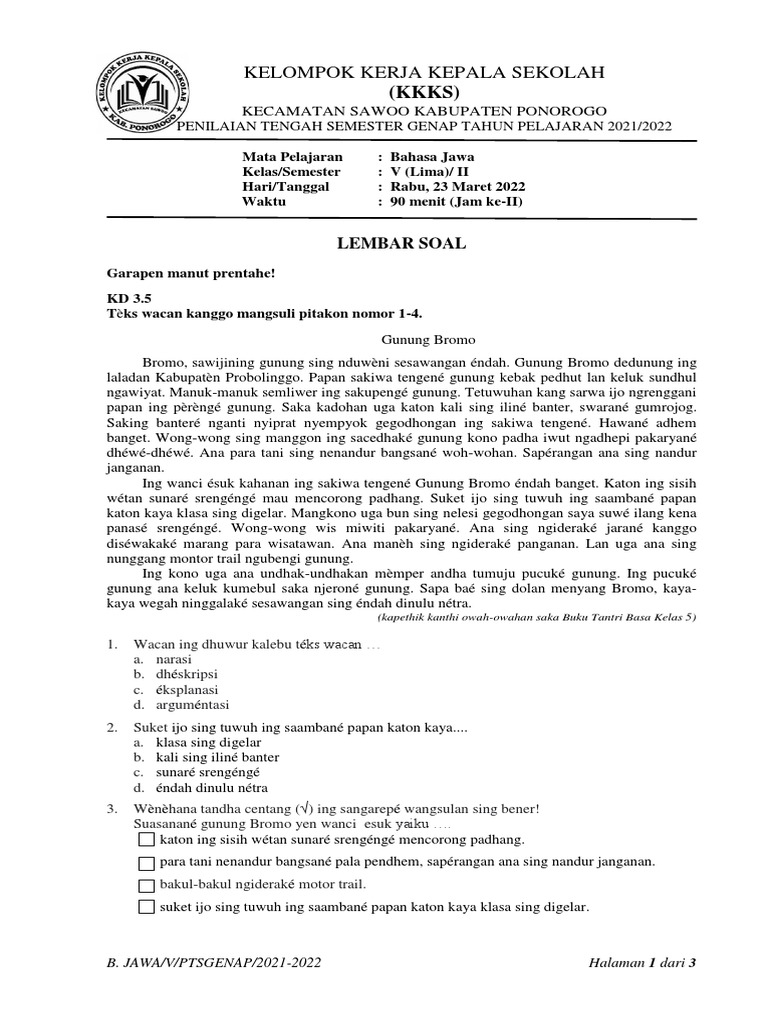 Lembar Soal Pts Genap 22 | PDF