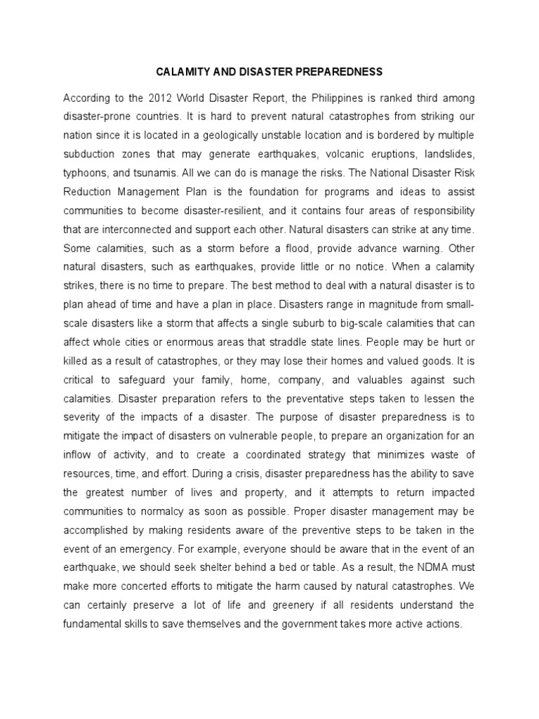 Calamity and Disaster Preparedness | PDF | Emergency Management ...