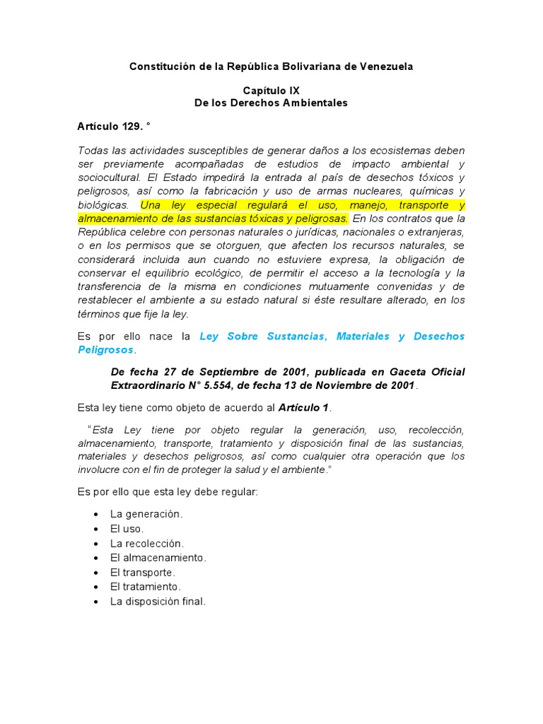 Articulos de Ley Sobre Sustancias, Materiales y Desechos Peligrosos | PDF | Mercancías ...