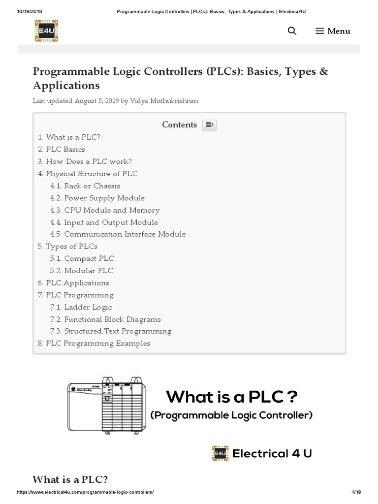 Programmable Logic Controllers (PLCS) - Basics, Types & Applications - Electrical4U | PDF ...