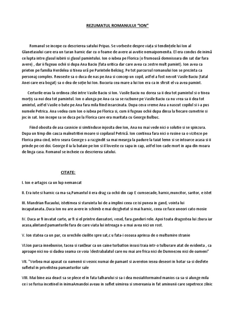 Rezumatul Romanului | PDF