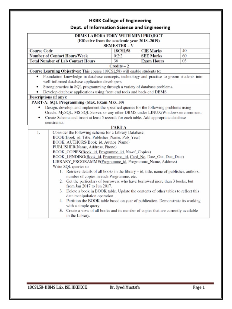 18CSL58-DBMS LAB Excercise-1 Library Database | PDF | Databases ... 18CSL58-DBMS LAB Excercise-1 Library Database | PDF | Databases ...