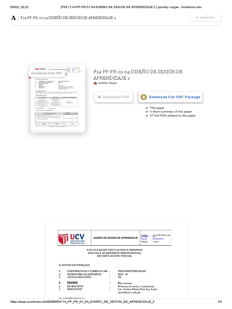 (PDF) f14-Pp-pr-01 04 Diseño de Sesión de Aprendizaje 2 - Joseliny Vargas - Academia - Edu | PDF ...