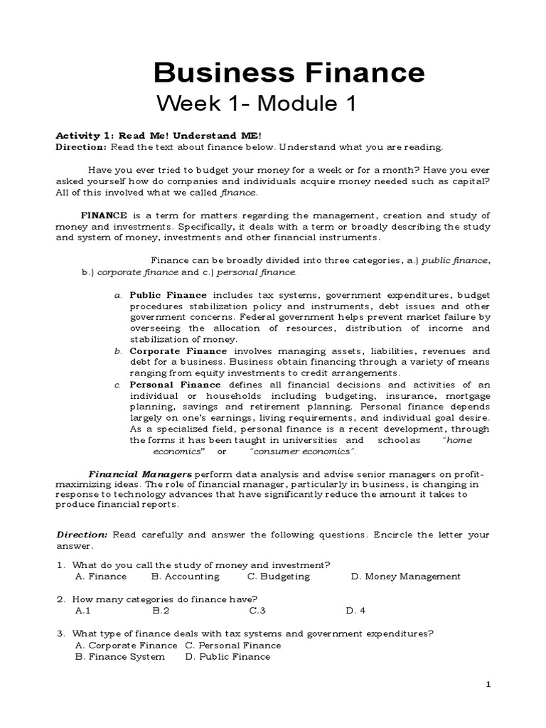 Business Finance Module 1 | PDF | Public Finance | Business