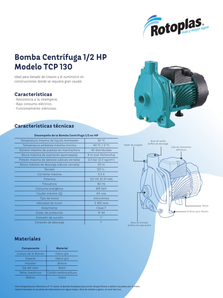 Bomba Centrifuga Ficha Tecnica 1 2 | PDF | Bomba | Caballo de fuerza