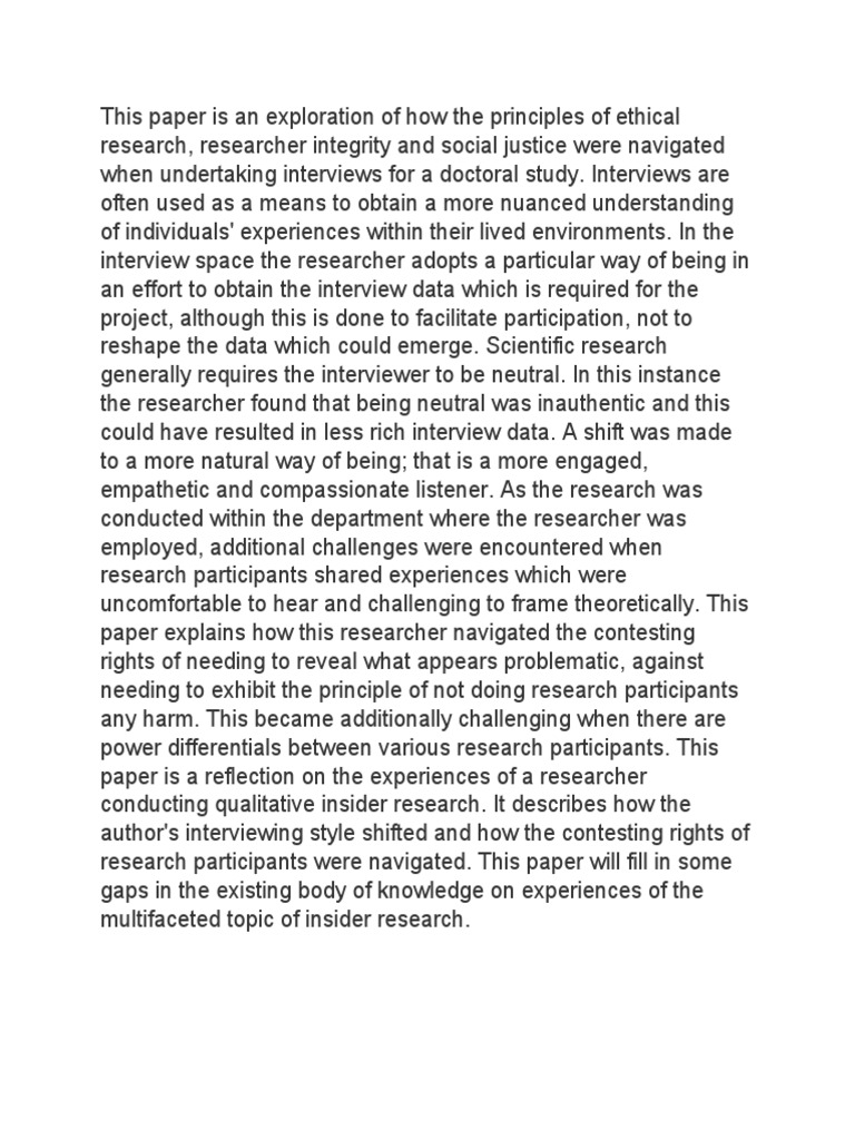 This Paper Is An Exploration of How The Principles of Ethical Research ...