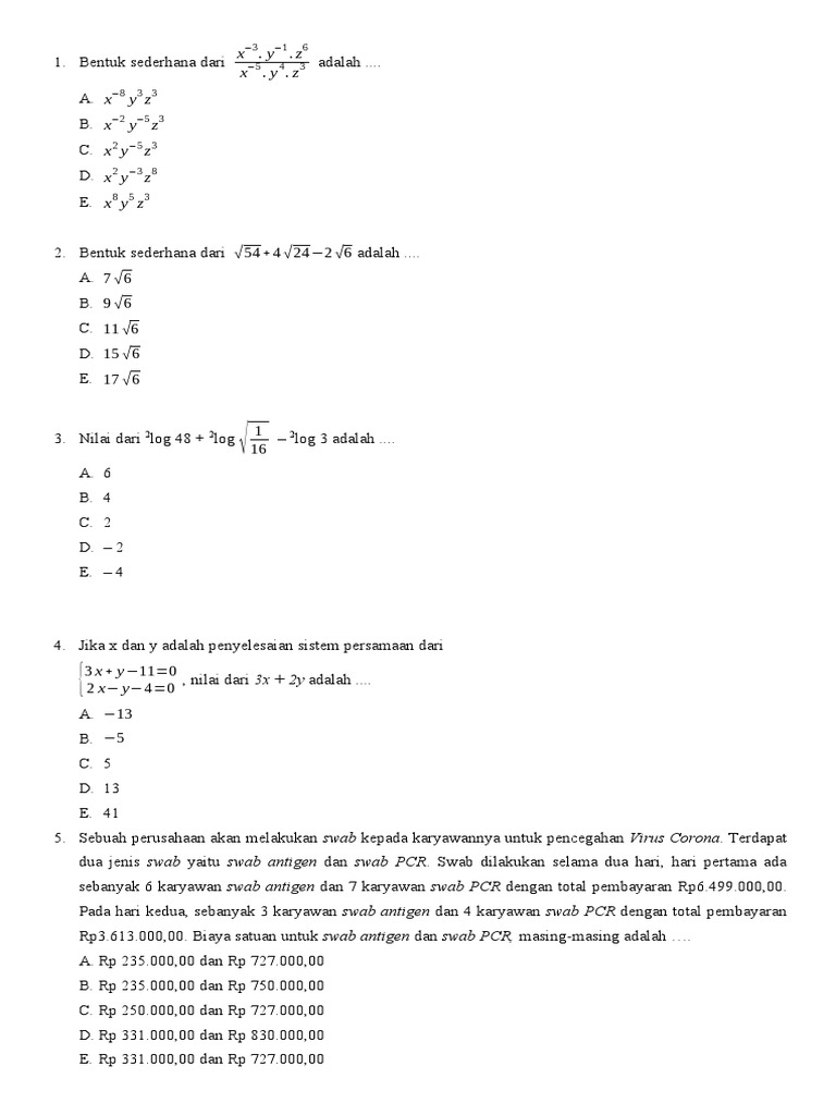 Contoh Soal MTK | PDF